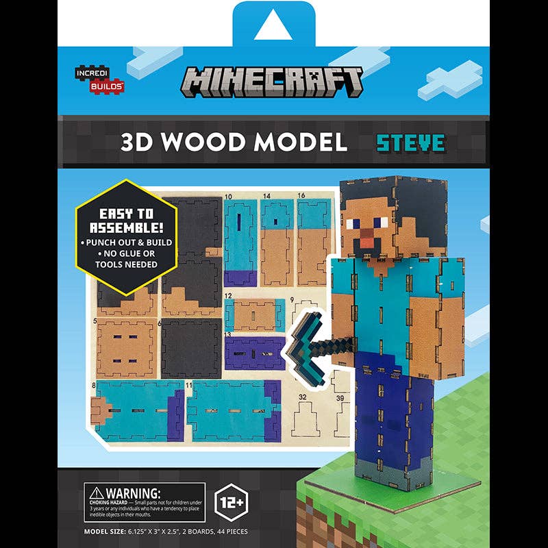 IncrediBuilds: Minecraft: Steve 3D Wood Model Kit – Game Factory LLC